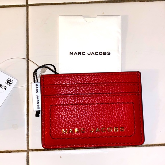 Marc Jacobs | Bags | Marc Jacobs Logo Leather Card Case Fire Red Nwt ...